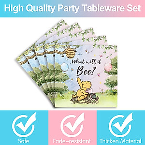 Piooluialy Winnie Bear Gender Reveal Party Supplies - Classic Winnie Pooh Party Supplies Include Plates, Cups, Napkins, Cutlery, Boy or Girl Winnie Baby Shower Decorations | Serves 24