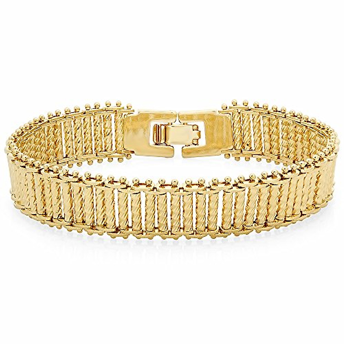The Bling Factory 14k Yellow Gold Plated 13mm Diamond-Cut Ladder Style Chain Bracelet, 8"