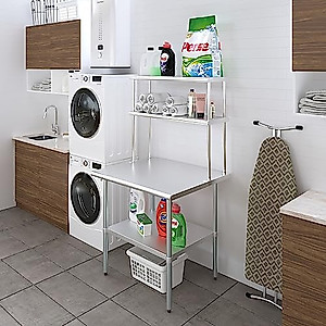 30" x 36" Stainless Steel Work Table with 12" Wide Double Tier Overshelf | Metal Kitchen Prep Table & Shelving Combo