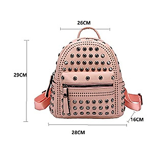 Ladies Women PU Leather Backpack Rivet Studded Cute Satchel School Bags (Pink-S)