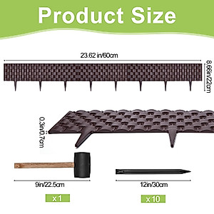 Sasylvia 8 Sets Faux Rattan Brown Landscape Edging Flexible Plastic Garden Border Decorative Lawn Edging Flower Bed Edging Borders with Anchoring Stakes and Hammer for Outdoor, 23.62 x 0.3 x 8.66 Inch