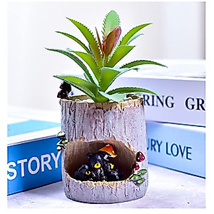 Desktop cute cartoon 3 little black bear resin fleshy flower pot with tray bonsai cactus flower pot vase holder decoration with drain holeLittle black bear