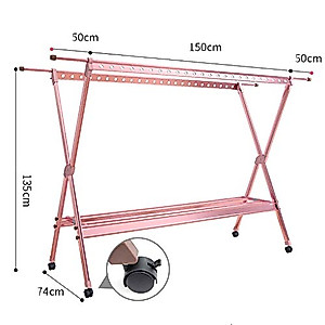 Drying Rack Floor Folding Indoor and Outdoor Home Balcony Aluminum Double Rod Cool Clothes Hanger Pole Clothes by The Shelf Artifact FANJIANI (Color : Rose Gold)