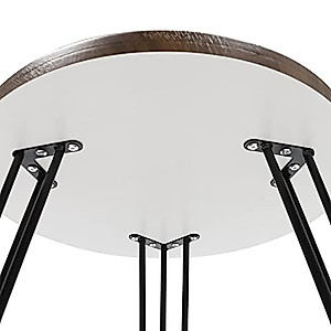 Round End Table, Small Side Table with Storage Shelf, 2-Tier Circular Rustic Vintage Table, Solid Telephone Table Nightstand for Living Room Bedroom Entryway, Black Metal Leg and Walnut Boards