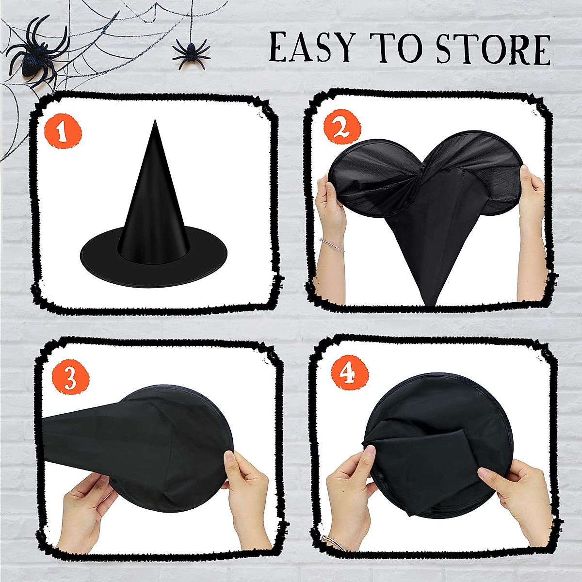 ZMCINER 12 Pcs Halloween Black Witch Hats Decorations Hanging Witch Hats with 100 Yards Rope for Halloween Witch Costume Accessories and Halloween Party Decorations