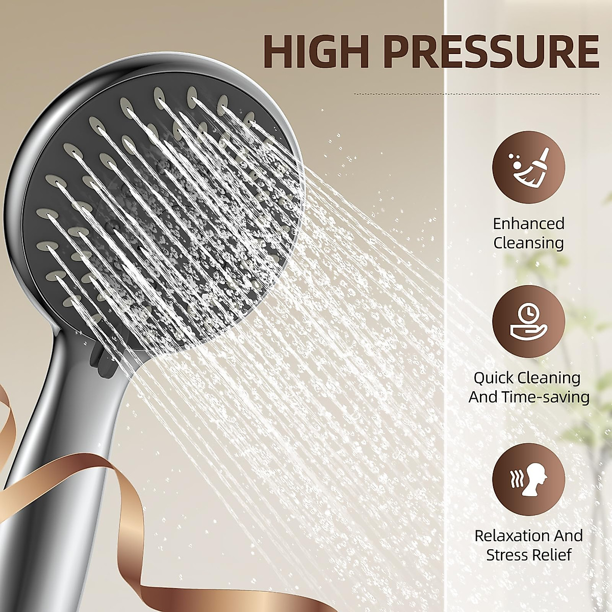 RAINVISTA High Pressure Handheld Shower Head, 5 Functions High Flow Shower Head with Handheld Powerful Spray Shower Head for Improving Water Pressure even at Low Pressure