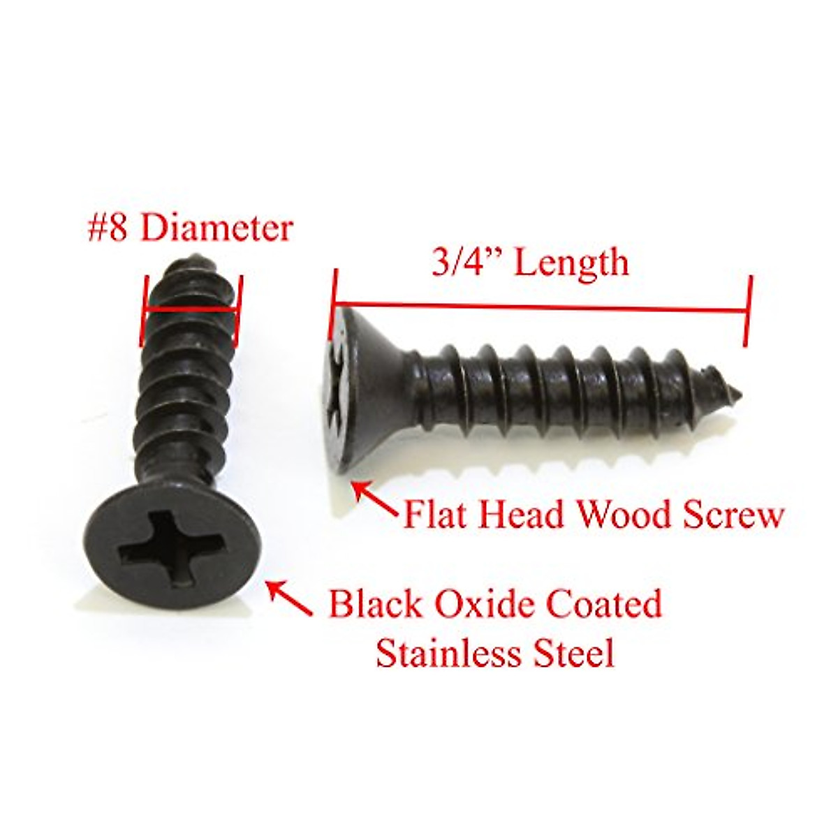 Bolt Dropper 8 x 3/4'' Black Oxide Coated Stainless Flat Head Phillips Wood Screw (100 Pack), 18-8 (304) Stainless Steel Screws Corrosion Resistant Flat Head by Bolt Dropper