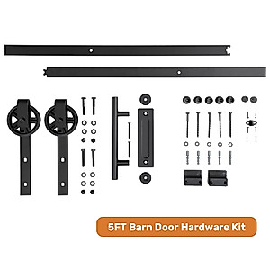 DOEWORKS 5 FT Sliding Barn Door Hardware Kit with Handle, Single 30" Wide Wood Door Hardware Closet Track Kit Set, DIY Barn Door