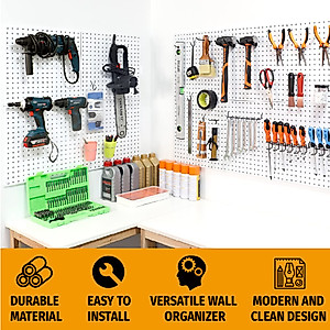 HUHOLE White Pegboard, Metal Pegboard Panels, 32-inch X 32-inch Metal Peg Board for Garage, Gaming, Craftroom, etc, 4PC