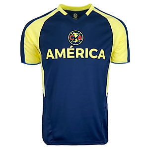 Boy's Club America Soccer Jersey, Licensed Club America Youth Short Sleeve Navy Shirt (YL)