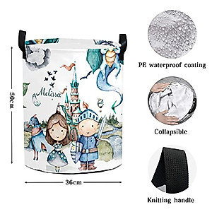 Personalized Laundry Basket, Knight Princess Castle Dragon Custom Storage Bins Laundry Hamper with Name Collapsible Toys Organizer Gift