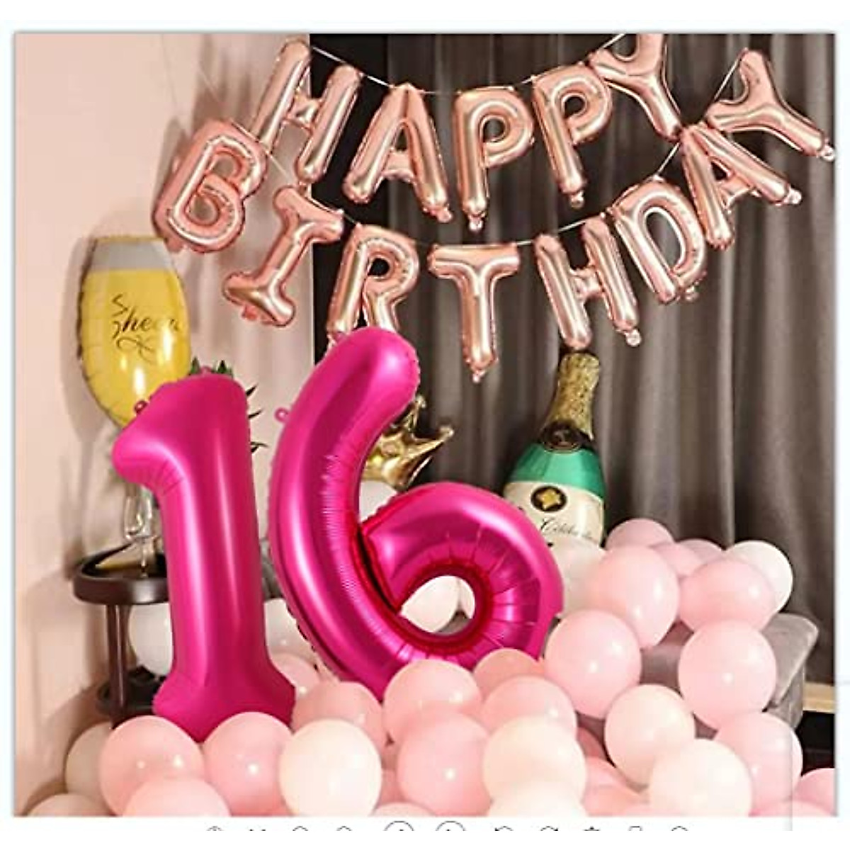 40 Inch Hot Pink 16 Number Balloons Big Giant Jumbo Bright Pink Number Balloon Large Foil Mylar Helium Dark Pink Digital Balloon Sweet 16th Birthday Anniversary Party Decorations Supplies for Girls