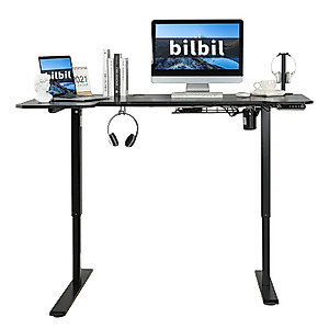 bilbil 59 Inches L-Shaped Electric Height Adjustable Standing Desk, Stand Up Home Office Desk with 4 Memory Preset Options, Double-Beam Construction, Anti-Collision Technology