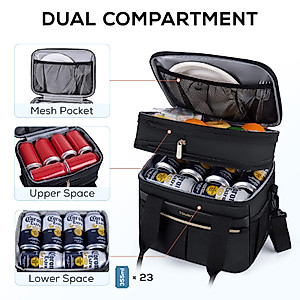 TOURIT Insulated Lunch Box Bag, Double Deck Leakproof Cooler Tote for Work Office Picnic, Expandable Lunch Container, Black