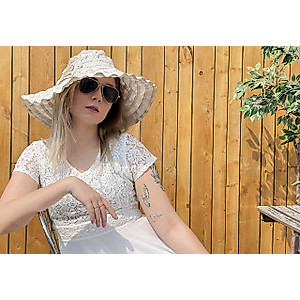 Women Folding Vintage Outdoor Sun Hats for Beach Garden Travelling UV Protection Beige