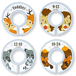 HarperLynn Baby Closet Size Dividers - Set of 8 Woodland Animal Nursery Clothes Organizers - Newborn Infant to Toddler - Fox Bear Designs