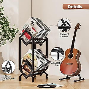 BOEASTER Vinyl Record Storage Rack, Record Holder 160-200 LP Storage Shelf Display Stand for Albums Books Magazines Files, Matte Black