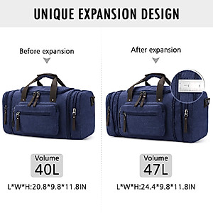 Toupons Canvas Duffel Bag Travel Bag for Men Overnight Bag Weekender Duffle Bag (Blue)