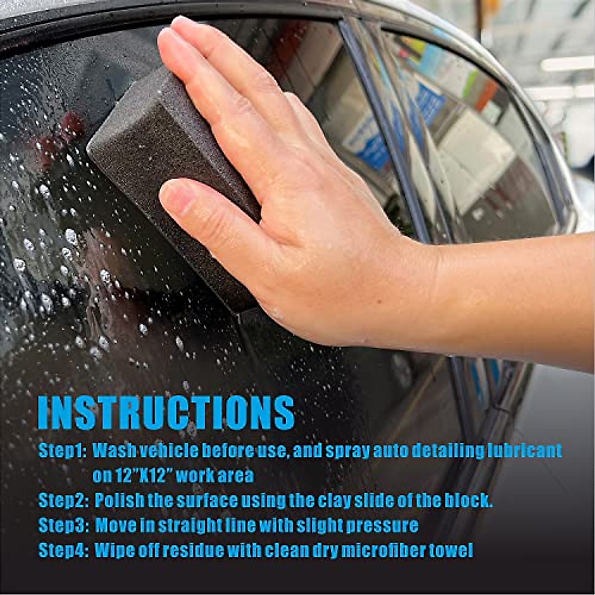 2 Pack Clay Block for Auto Detailing Car Surface Cleaning by WEST HORSE - Clay Bar Sponge - Clay Car Faster (4.6 in. x 3.5 in. x 1.7 in.) , Black