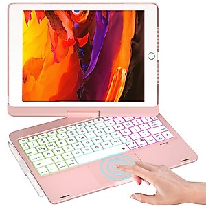 NOKBABO iPad 9th Generation Case with Keyboard, 360° Rotatable Touchpad and 7 Color Backlight & Pencil Holder for iPad 9th/8th/7th Gen 10.2 inch & iPad Air 3rd Gen/iPad Pro 10.5 inch - Rose Gold