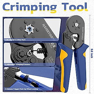 Haisstronica Ferrule Crimping Tool Kit,Self-Adjusting Hexagonal Wire Crimper Plier for AWG23-10 with 1200PCS Red Copper Wire End Terminals,Ratchet Wire Crimping Tool-Ferrule Crimper Kit