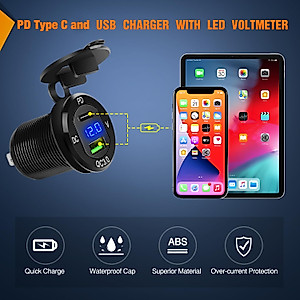 Nilight 6 Gang Rocker Switch Box 12V SPST ON Off Switch PD Type C and USB Charger Voltmeter Waterproof Aluminum Rocker Switch Panel Night Glow Stickers for Boats Cars RVs Trucks, 2 Years Warranty