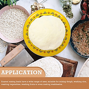 Hemoton 1Pc Enamel Mixing Bowl Vintage Salad Bowl Enamel Washing Basin Vintage Soup Basin Large Soup Bowl Enamelware Serving Bowl (Yellow/ 30cm/ 11. 8inch)