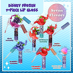 Townley Girl Disney Frozen Plant Based Vegan 7 PC Flavored Lip Gloss Set For Girls – Ideal for Sleepovers, Makeovers, Party Favors and Birthday Gifts! - Age: 3+