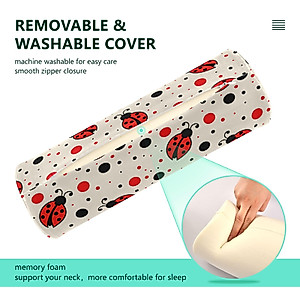 Vnurnrn Ladybirds Dots Neck Support Pillow Round Neck Roll Bolster Cylinder Pillow Cervical Pillows Knee Pillow for Leg Knee Back Head Support for Study Work Men Women