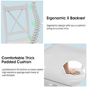 Dining Chair Set Of 2, Kitchen Dining Room Chair with PU Upholstered Seat, Farmhouse Modern Wood Chairs with Backrest for Restaurant, Living Room, Kitchen, X-Back Design, Easy Assembly (White, 2 PCS)