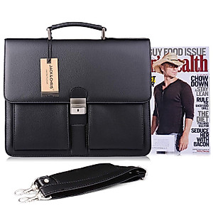 Jack&Chris Mens Briefcase,Black Pu Leather Briefcase For Men With Lock, MBYX015
