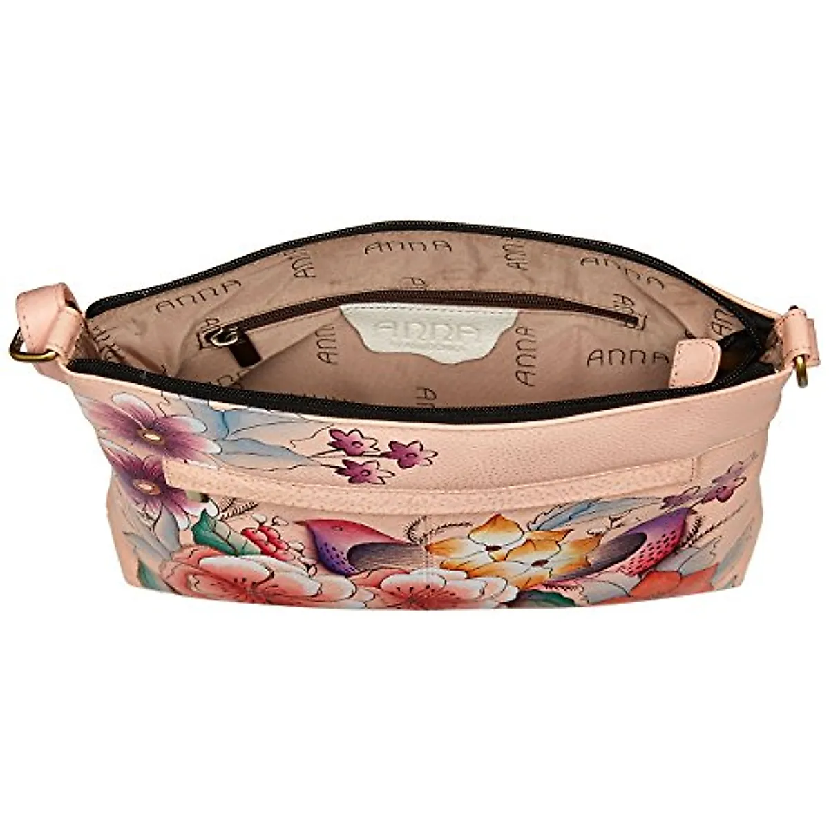 Anna by Anuschka Women's Genuine Leather Medium Crossbody with External Zipper Pocket | Hand Painted Original Artwork | Vintage Garden