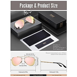 LUENX Aviator Sunglasses Polarized for Women Mirror Pink Lens Metal Gold Frame with case