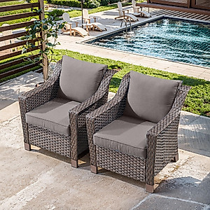 Outdoor Wicker Chair Set of 2-Outdoor Patio Chairs with Deep Seating Patio Dining Chairs for Deck Balcony Poolside Backyard-Brown/Grey
