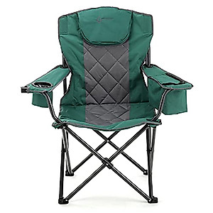 ARROWHEAD OUTDOOR Portable Folding Camping Quad Chair w/ 6-Can Cooler, Cup & Wine Glass Holders, Heavy-Duty Carrying Bag, Padded Armrests, Headrest & Seat, Supports up to 450lbs, USA-Based Support