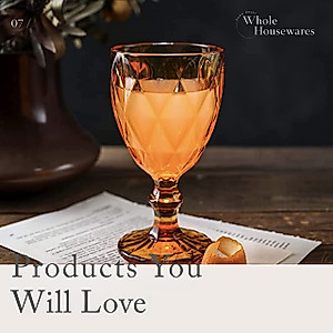 WHOLE HOUSEWARES | Goblet Glass Drinkware Set | Vintage Drinking Cups | 9.5oz Water Goblets Glasses | Set of 6 Colored Glassware for Kitchen | For Wedding or Parties | Cobalt Blue Diamond Pattern