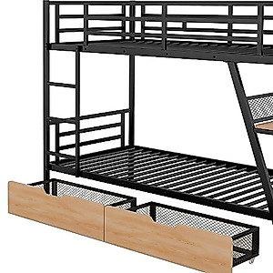 VilroCaz Multi-Functional Twin Size Metal Bunk Bed with Built-in Desk and Light, Metal Bunk Bed Frame with Safety Guardrail and 2 Storage Drawers, Trapezoid Design Bunk Bed for Kids Teens Adults