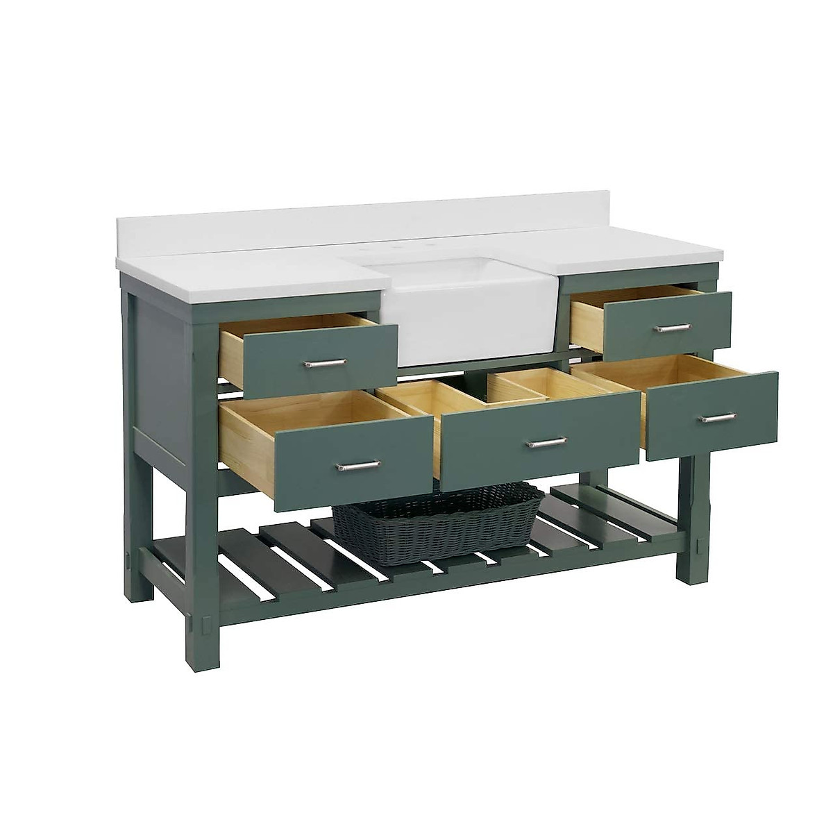 Kitchen Bath Collection Charlotte 60-inch Single Bathroom Vanity (Quartz/Sage Green): Includes Sage Green Cabinet with Stunning Quartz Countertop and White Ceramic Farmhouse Apron Sink