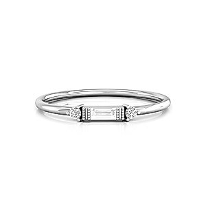 0.10CT Baguette & Round Brilliant Cut Lab Grown Diamond Three Stone Minimalist Ring In 10K White Gold (E-F, VVS-VS) 6.5US