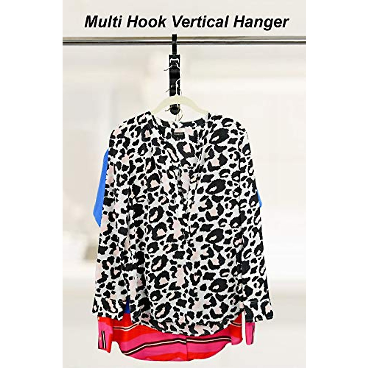 HOME-X Multifunctional Vertical Hanger, Closet Organizer, Space-Saving Shirt and Pants Hanger, Cascading Hooks for Hangers, 9 ½" L x 2" W x ¾ H, Set of 3, Black