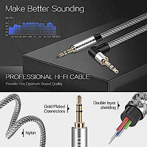 Hftywy 3.5mm Audio Cable 20 ft Male to Male AUX Headphone Cable aux Cable Stereo Aux Jack to Jack Cable 90 Degree Right Angle Auxiliary Cord Compatible for Beats, iPhone, iPod, iPad, Tablets