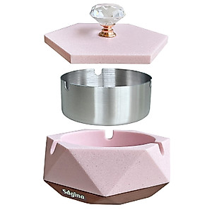Cute Ashtray for Women, Unique Design Ashtray with Lid and Removable Liner, Easy to Clean, Perfect Pink Ash Trays Indoor, Funny Ashtray Gift for Cigarette Smokers