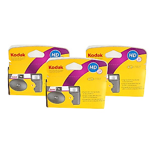 Kodak Power Flash Disposable Single Use Camera 800 ISO 35mm with Flash 27 Exposures (Multi Pack) Plus Bonus Silicone Wrist Band and a Microfiber Cleaning Cloth (3 Pack)