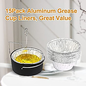 Hisencn Grease Cup with 15 Pack Aluminum Foil Drip Cups for Charbroil Grills, Grease Tray Cup for Masterbuilt 30-inch Propane Smoker and Kenmore Outdoor Grills with Clip