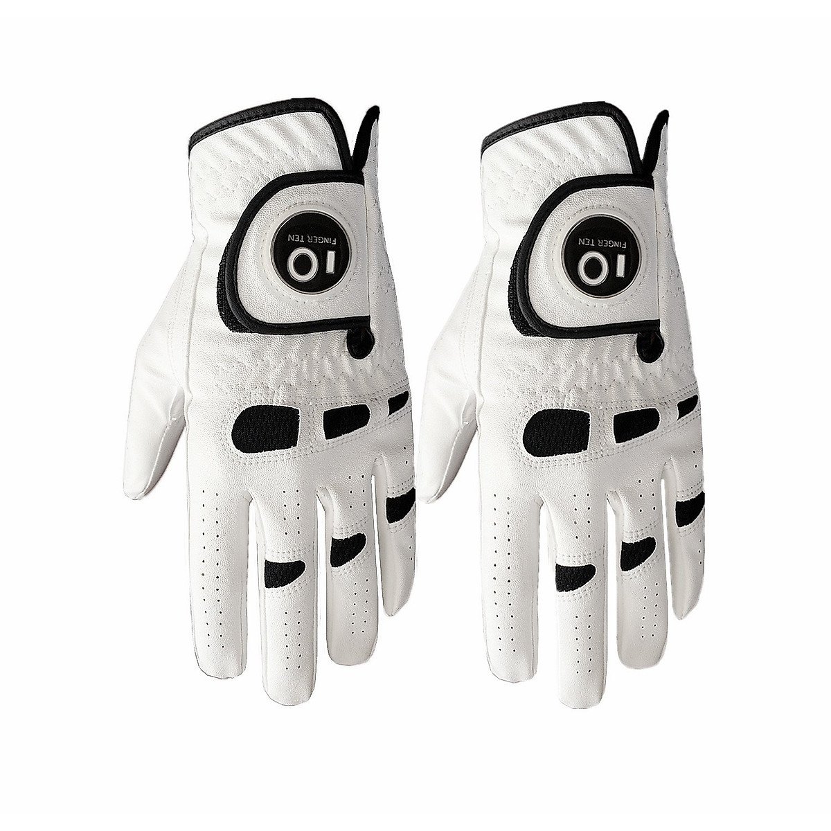 FINGER TEN Men’s Golf Glove Left Hand Right with Ball Marker Value 2 Pack, Weathersof Grip Soft Comfortable, Fit Size Small Medium ML Large XL (Large, Worn on Left Hand)