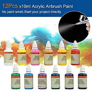 Spedertool Airbrush kit with Acrylic Paint,Complete Air Brush set with Professional 12Pcs x10ml Airbrush Color Set Acrylic Paint for Artists,Beginners,Students