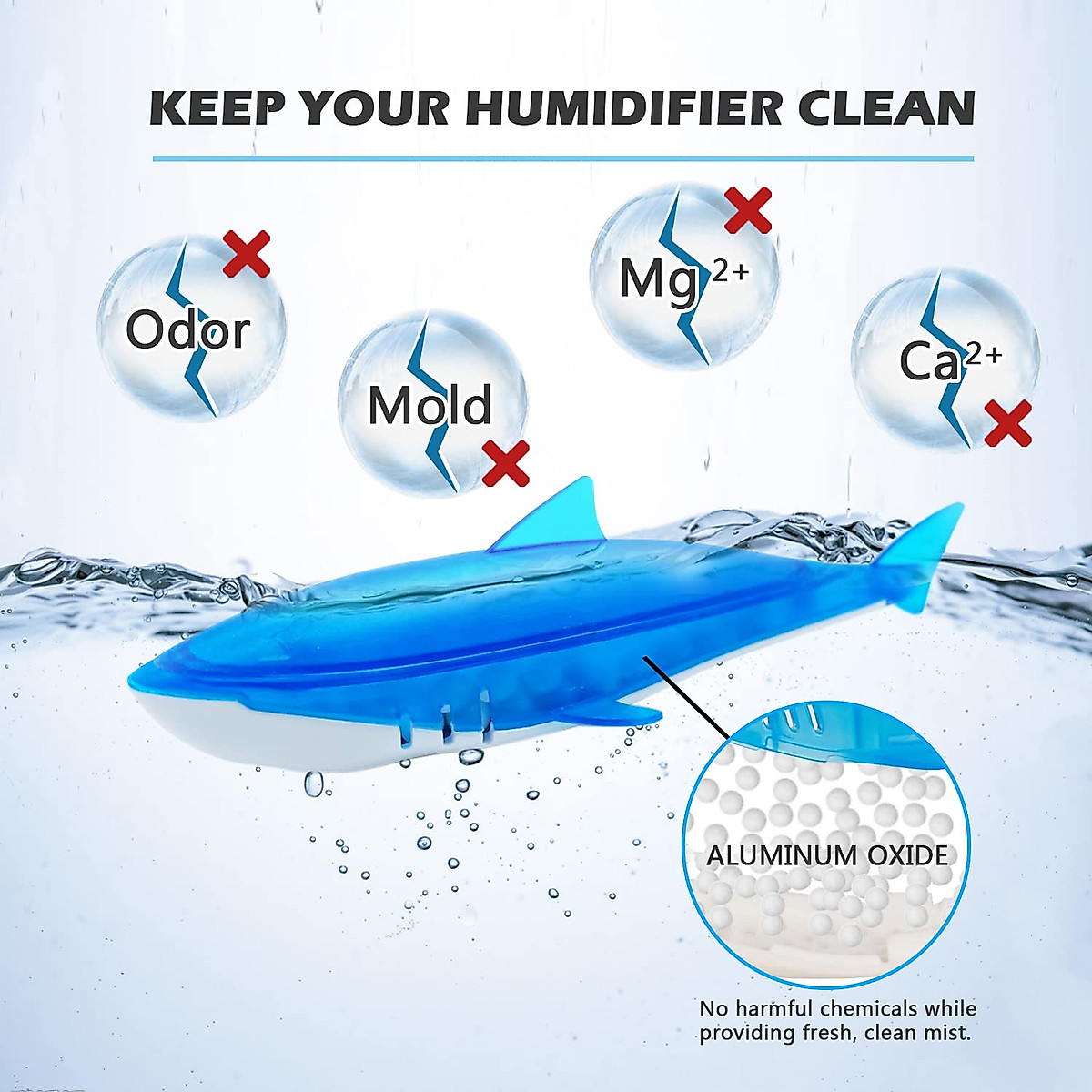 FITORCH Humidifier Cleaner, Universal Humidifier Tank Cleaner Fish for Most Humidifier & Fish Tank, Purifies Water, Eliminates White Dust and Odor, Prevents Hard Water Build-Up(6 Pack)