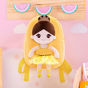 Gloveleya Toddler Backpack for Kids Soft Toys Plush Ballet Girl Doll Yellow 9 Inches