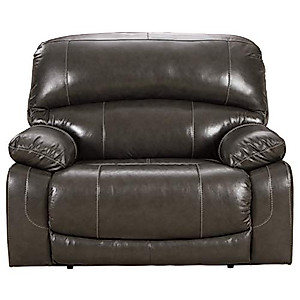 Signature Design by Ashley Hallstrung Leather Adjustable Oversized Power Recliner with USB Charging, Gray