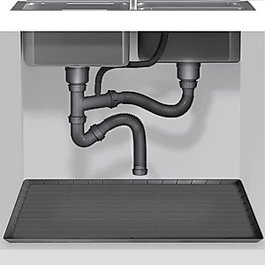 Under Sink Mat, 34" x 22" x 1" Silicone Under The Sink Mat for Kitchen Waterproof, Under Sink Drip Tray with Drain Hole for Cabinet Protector, Hold Up to 3 Gallons Liquid, Dark Gray